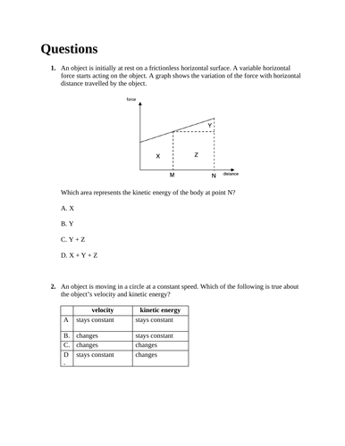 Topic 2.3 Work Energy and Power 10 MCQ for IB DP Physics Paper 1 ...