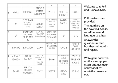 Roll and Retrieve Grids | Teaching Resources