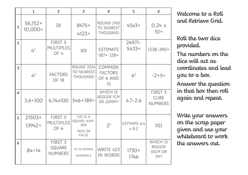 Roll and Retrieve Grids | Teaching Resources