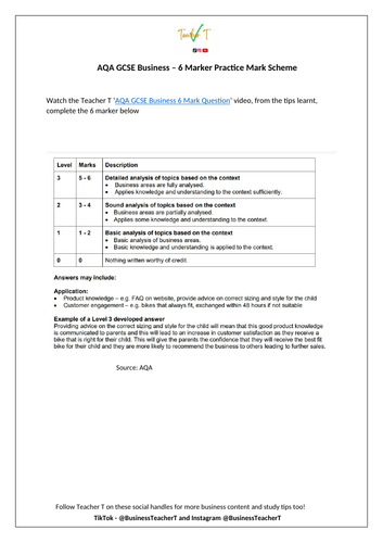 AQA GCSE Business 6 Mark Exam Structure | Teaching Resources AQA GCSE Business 6 Mark Exam Structure | Teaching Resources