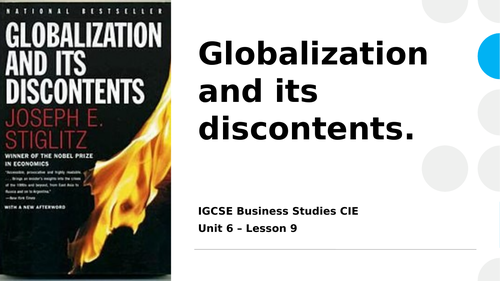IGCSE Business Studies - Unit 6 – External Influences 9. Globalisation ...