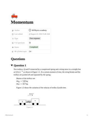Topic 2.4 Momentum & Impulse 10 Questions for IB DP Physics Paper 2 ...