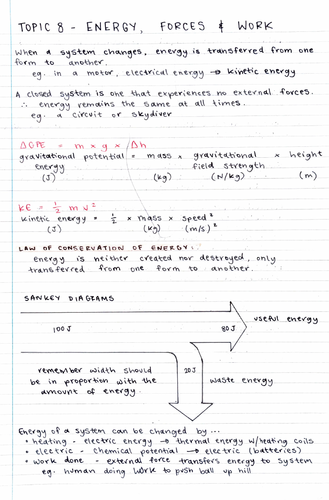 Energy, Forces & Work - Topic 8 Physics GCSE (Edexcel) | Teaching Resources