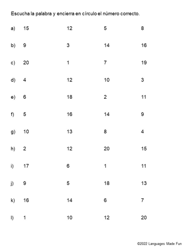 Los Números - Spanish Numbers 1 - 20 | Teaching Resources