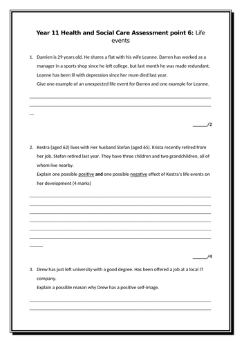 Component 3: Health& Well-Being SectionA | Teaching Resources