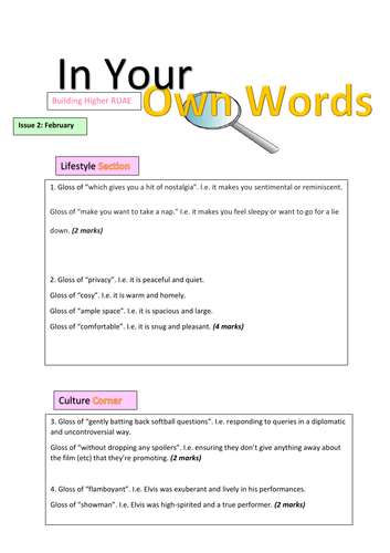 Higher RUAE Skills, Issue 2: In Your Own Words | Teaching Resources