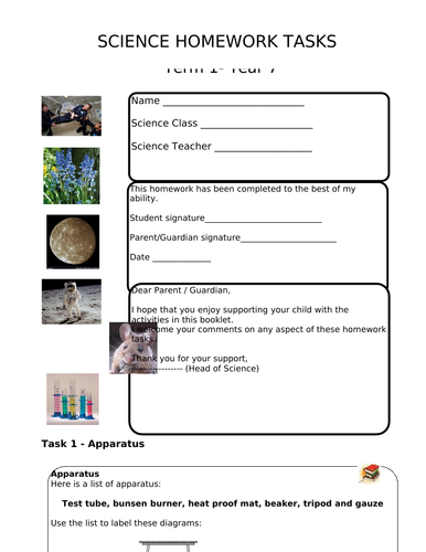 Science Homework Tasks Y7 Term 1 | Teaching Resources