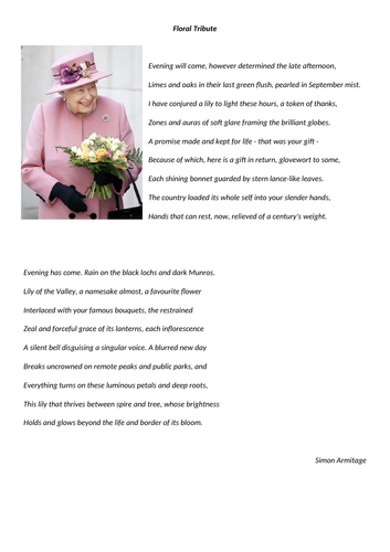 Floral Tribute for Queen Elizabeth II by Simon Armitage KS4 English ...