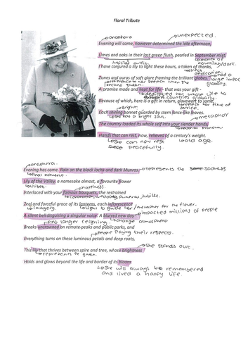 Floral Tribute for Queen Elizabeth II by Simon Armitage KS4 English ...