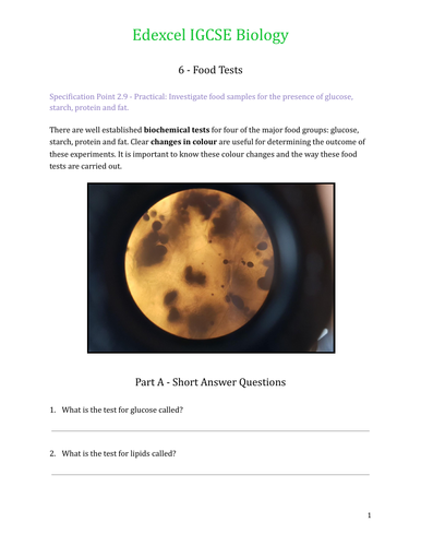 Edexcel IGCSE Biology Lesson 6 - Food Tests | Teaching Resources Edexcel IGCSE Biology Lesson 6 - Food Tests | Teaching Resources