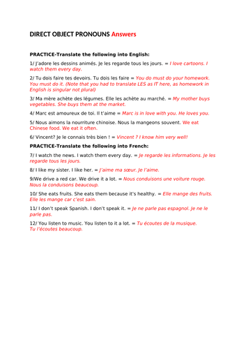 Direct Object Pronouns | Teaching Resources