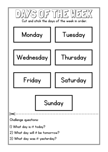 Days of the week ordering activity | Teaching Resources