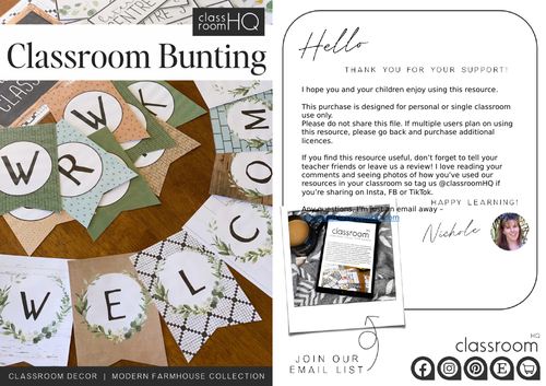 MODERN FARMHOUSE Classroom Bunting | Teaching Resources