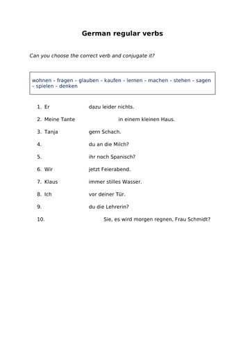 German regular verb conjugations | Teaching Resources