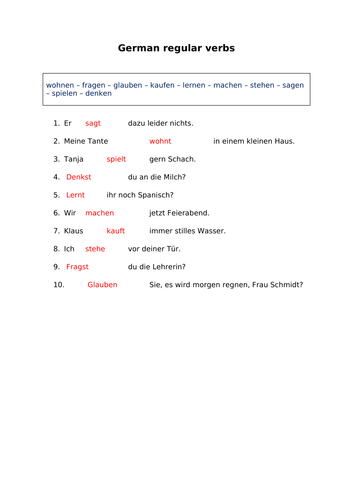 German regular verb conjugations | Teaching Resources