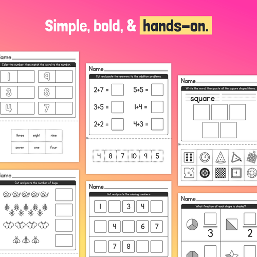 Kindergarten Math Activities, Cut & Paste Math Worksheets, Counting ...