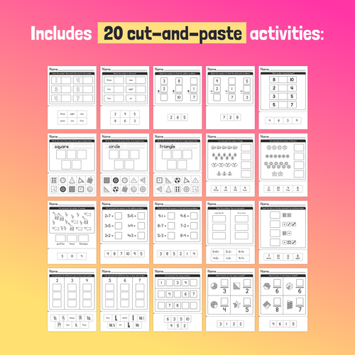 Kindergarten Math Activities, Cut & Paste Math Worksheets, Counting ...