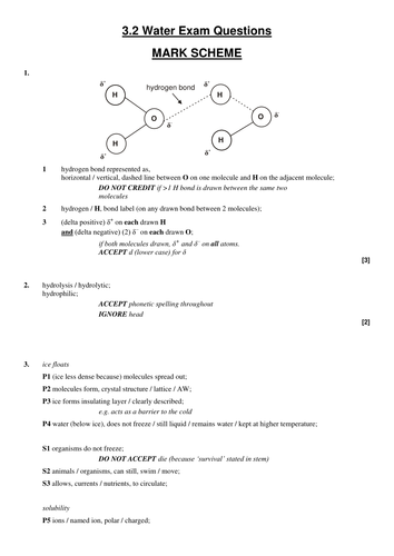 OCR BiologyA Biological molecules water | Teaching Resources