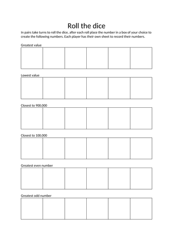 Roll the dice | Teaching Resources