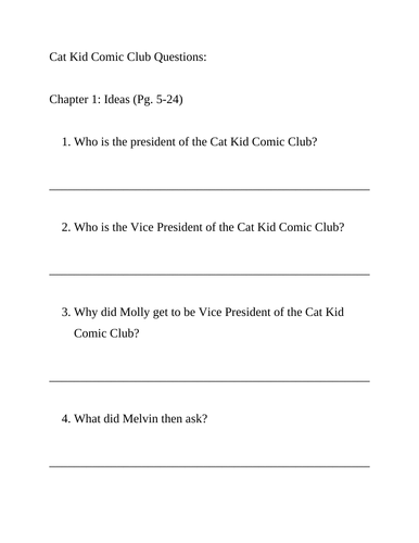 Reading Comprehension- Cat Kid Comic Club | Teaching Resources