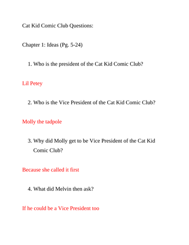 Reading Comprehension- Cat Kid Comic Club | Teaching Resources