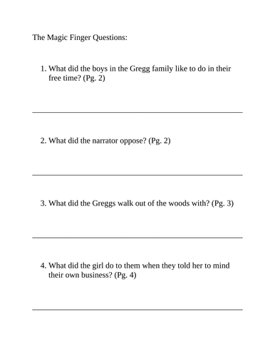 Reading Comprehension- The Magic Finger | Teaching Resources