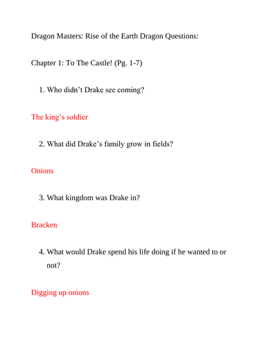 Reading Comprehension- Dragon Masters #1- Rise of the Earth Dragon ...