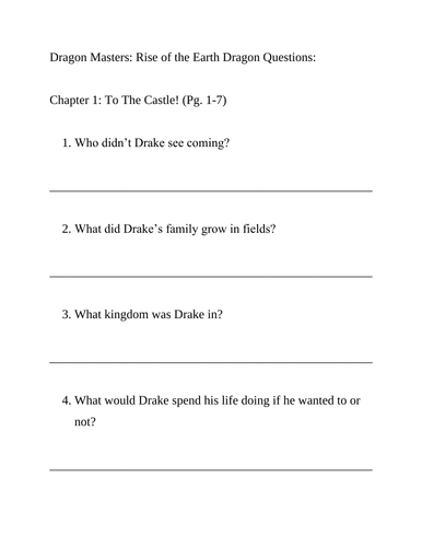 Reading Comprehension- Dragon Masters #1- Rise of the Earth Dragon ...