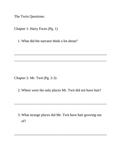 Reading Comprehension- The Twits | Teaching Resources