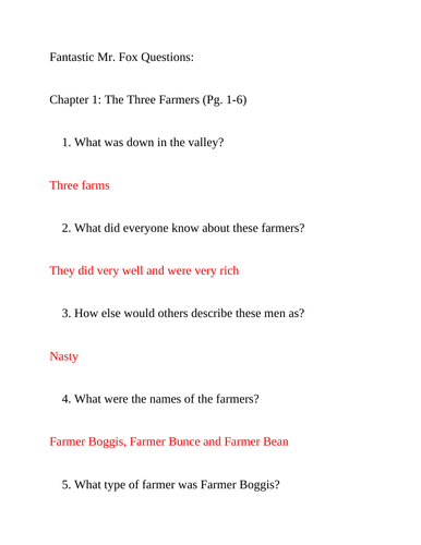 Reading Comprehension- Fantastic Mr. Fox | Teaching Resources