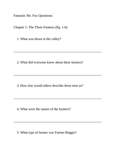 Reading Comprehension- Fantastic Mr. Fox | Teaching Resources