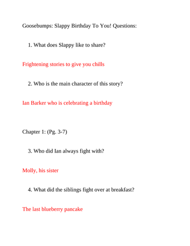 Reading Comprehension- Goosebumps: Slappy Birthday To You! | Teaching ...