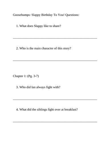 Reading Comprehension- Goosebumps: Slappy Birthday To You! | Teaching ...