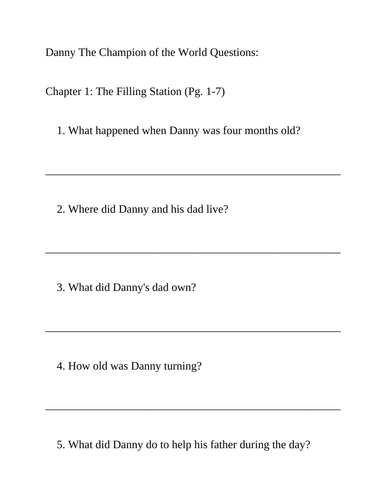 Reading Comprehension- Danny the Champion of the World | Teaching Resources