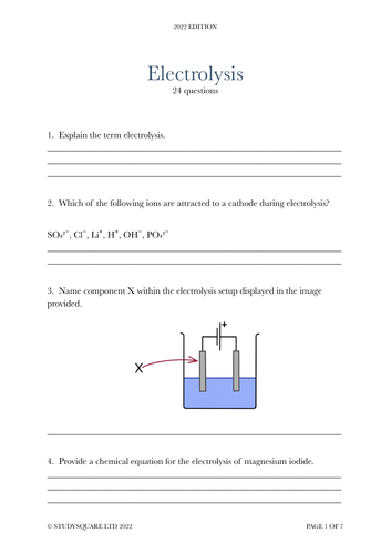 Electrolysis for AQA GCSE Chemistry (Slides + Worksheet + Mark-sheet ...