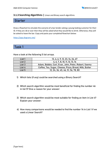 Representing Algorithms - Linear and Binary Search | Teaching Resources Representing Algorithms - Linear and Binary Search | Teaching Resources