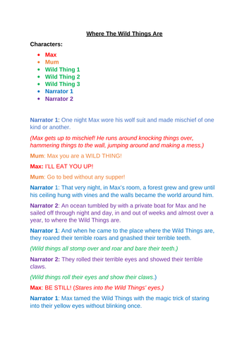 Where The Wild Things Are Script | Teaching Resources