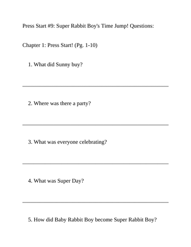 Reading Comprehension- Press Start #9- Super Rabbit Boy's Time Jump ...