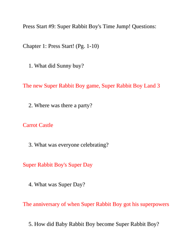 Reading Comprehension- Press Start #9- Super Rabbit Boy's Time Jump ...