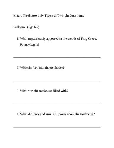 Reading Comprehension- Magic Treehouse #19- Tigers at Twilight ...