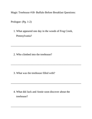Reading Comprehension- Magic Treehouse #18- Buffalo Before Breakfast ...