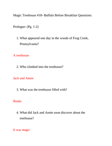Reading Comprehension- Magic Treehouse #18- Buffalo Before Breakfast ...