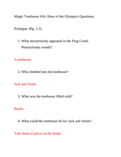 Reading Comprehension Magic Treehouse #16- Hour of the Olympics ...