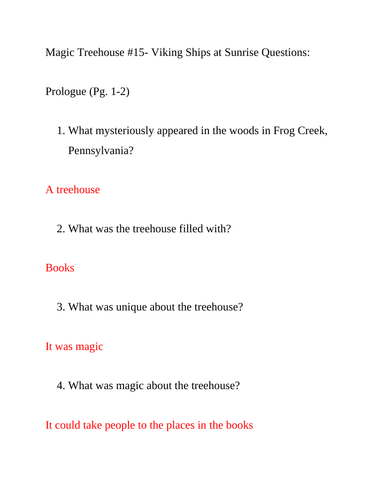 Reading Comprehension- Magic Treehouse #15- Viking Ships at Sunrise ...