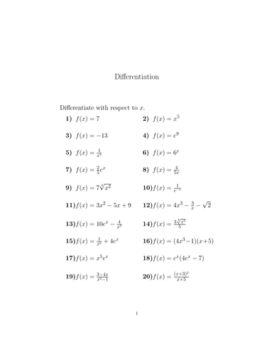 Differentiation rules worksheet no 2 (with solutions) | Teaching Resources