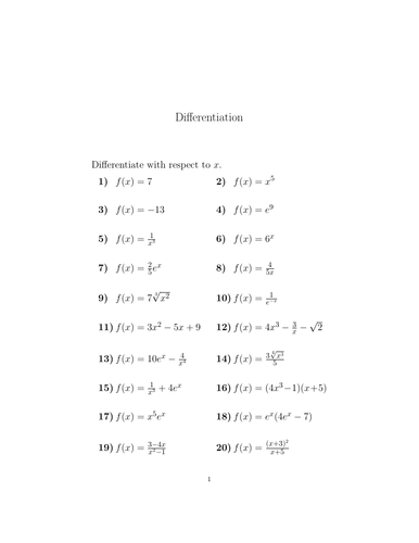 Differentiation rules worksheet no 2 (with solutions) | Teaching Resources
