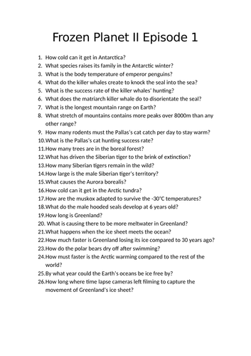 Frozen Planet II Episode 1 Worksheet | Teaching Resources