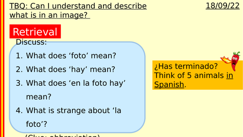 Introduction to photo card at KS3: Spanish | Teaching Resources