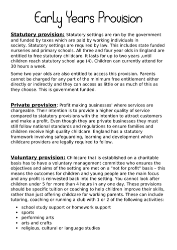 Content Area 4: Early Years Provision | Teaching Resources