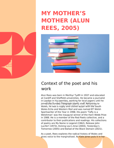 Poetry analysis - My Mother's Mother | Teaching Resources